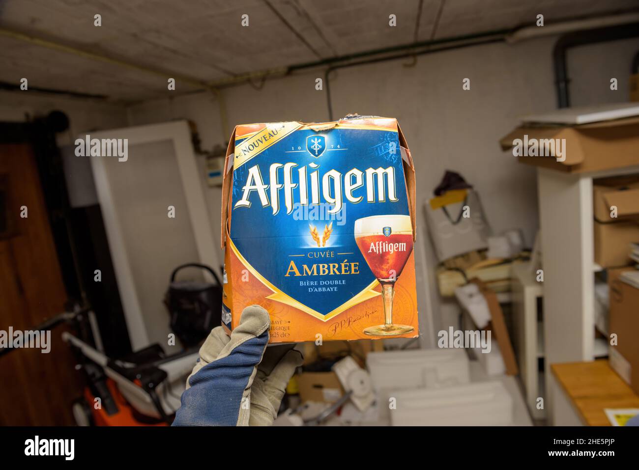Frankfurt, Germany - Dec 10, 2021: Male hand in protection glove ...