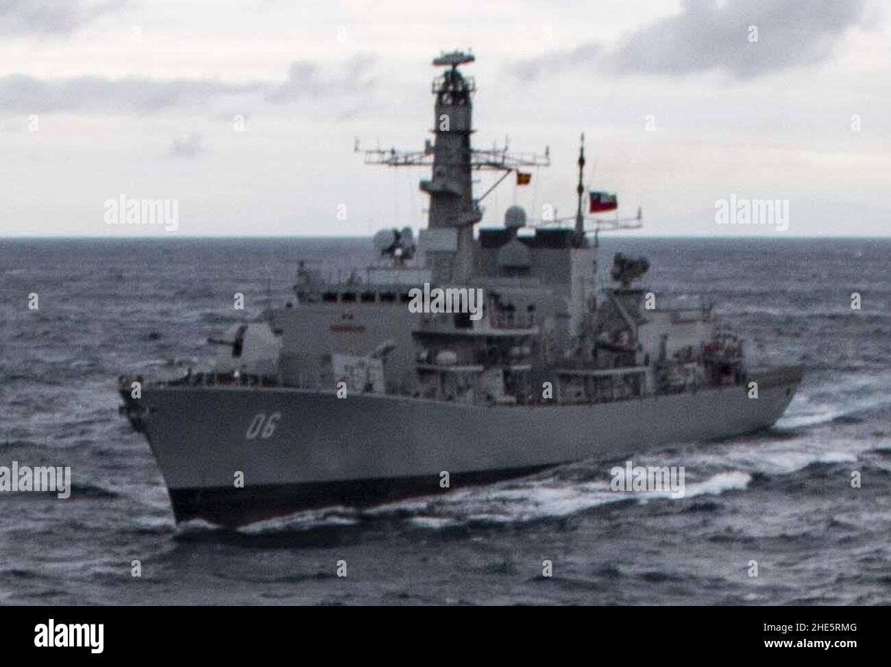 Sailors watch from aboard USS Michael Murphy (DDG 112) as a Chilean ...