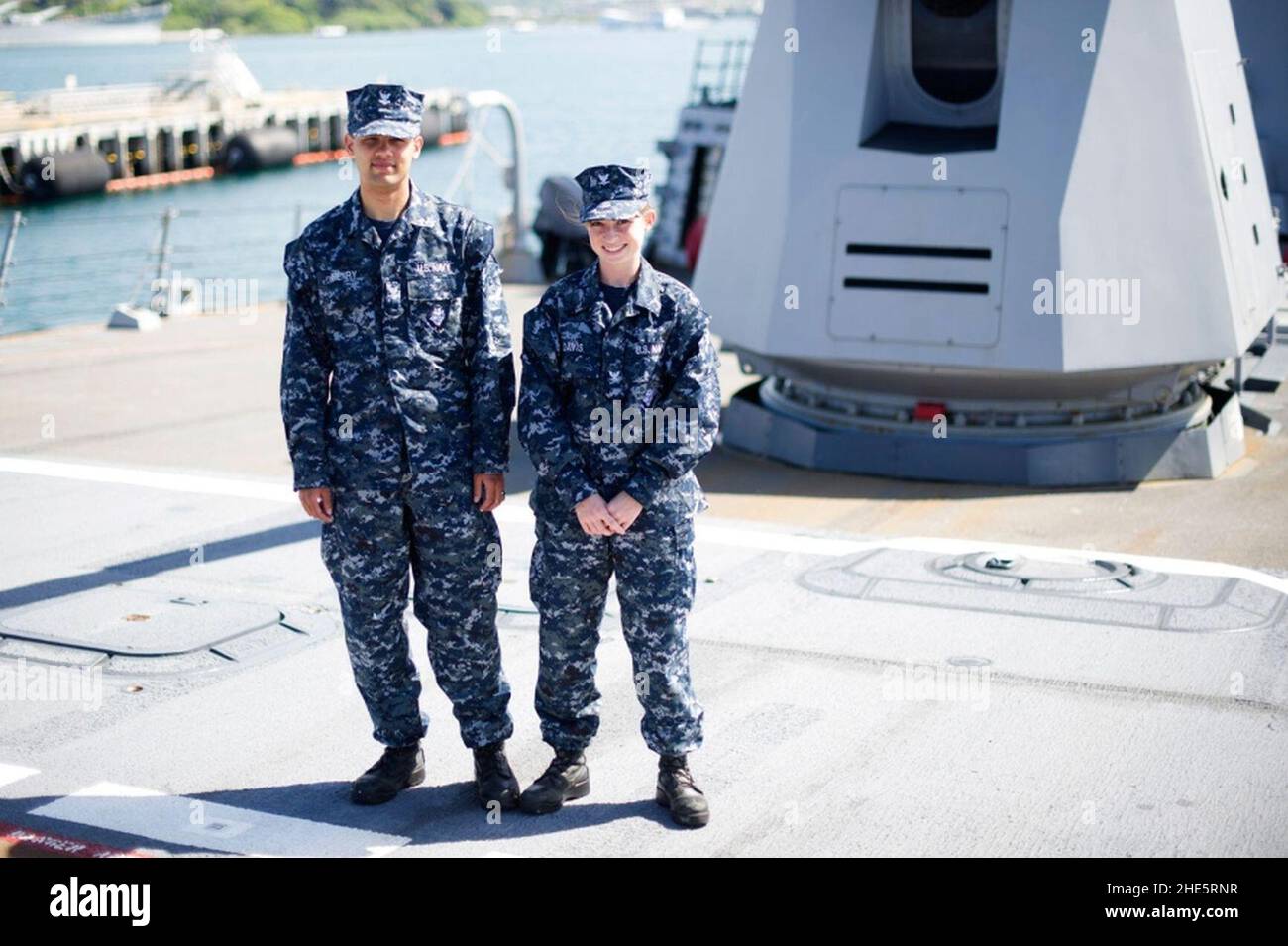 Sailors wear the Navy's Type I uniform aboard the guided-missile ...