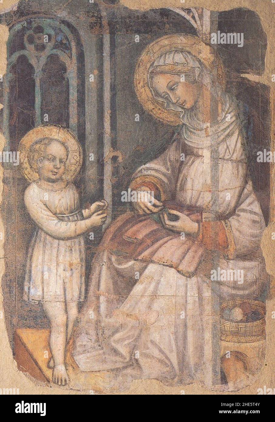 Saint Anne and the young Virgin sewing, fresco by the Master of the ...