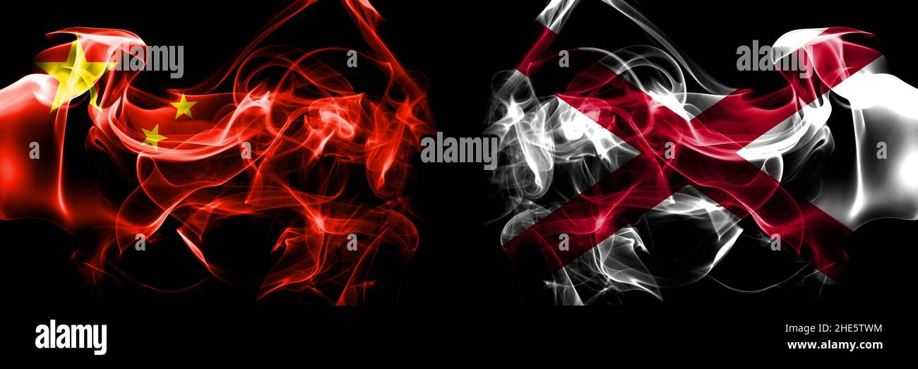 Flags of China, Chinese vs Alabama, Alabamian. Smoke flag placed side ...