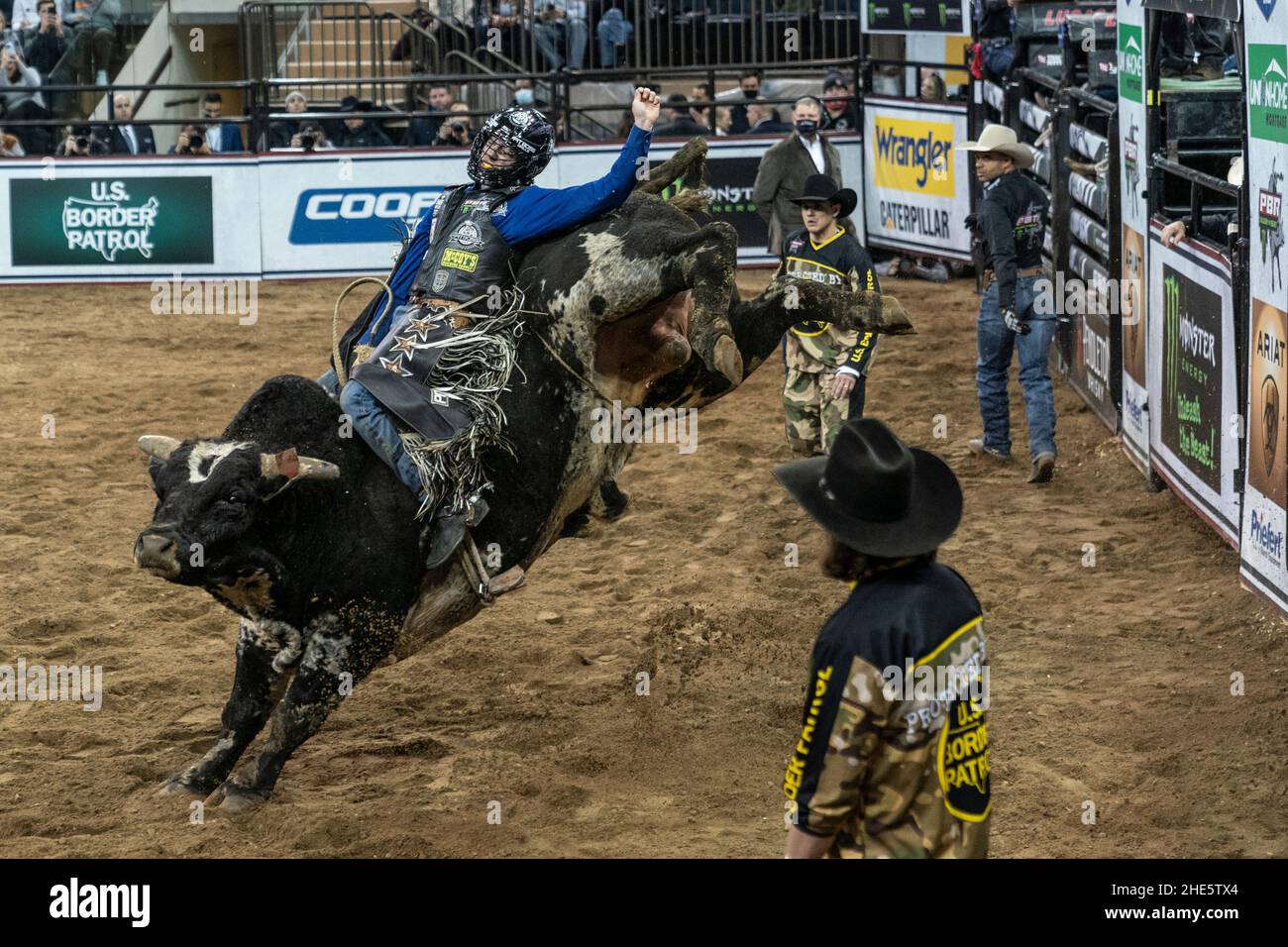 New York, NY - January 8, 2022: Mason Taylor of Maypearl, Texas rides a ...