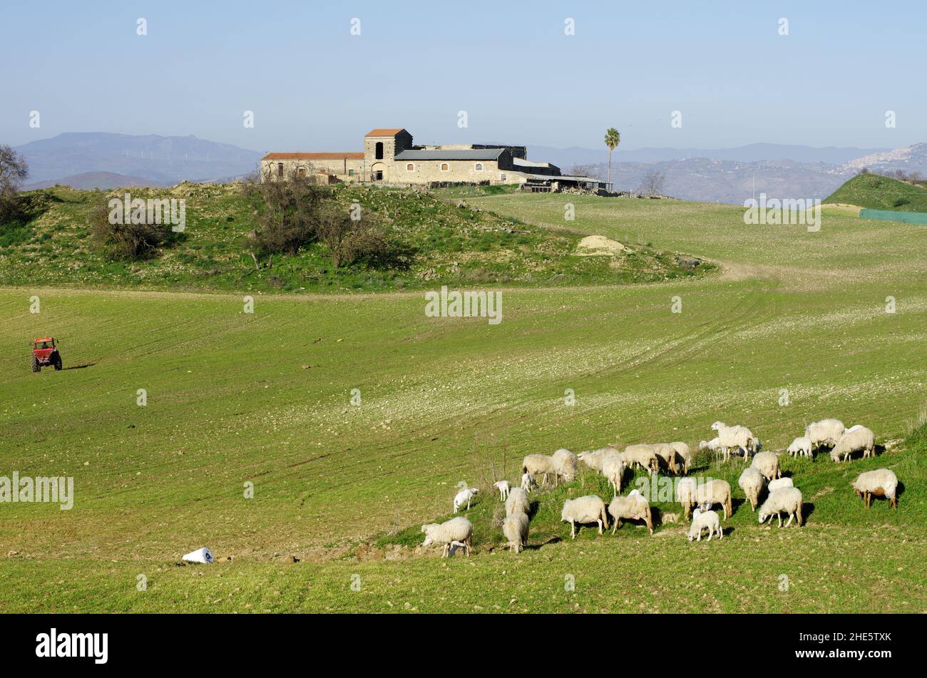 countryside landscape of Sicily rural inland with tractor Stock Photo ...