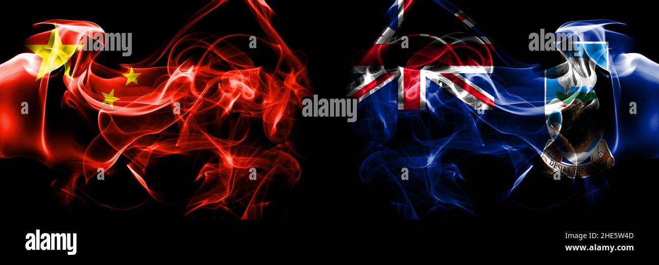 Flags of China, Chinese vs British, Britain, Falkland Islands. Smoke ...