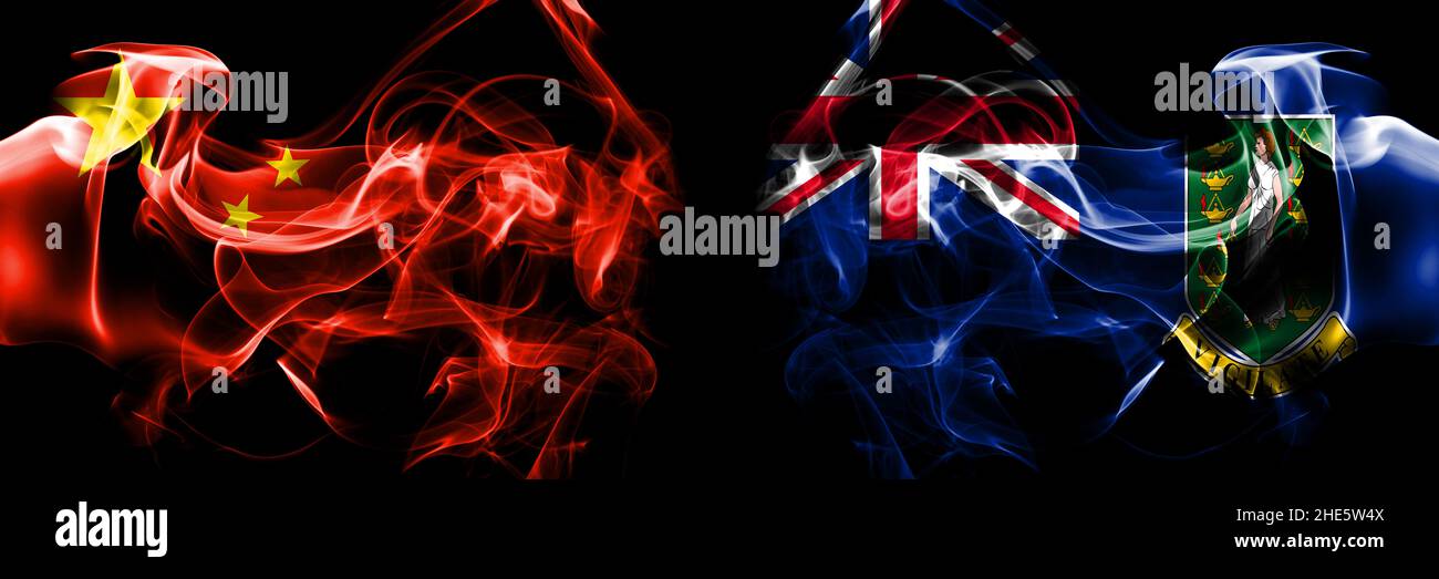 Flags of China, Chinese vs Britain, British Virgin Islands. Smoke flag ...