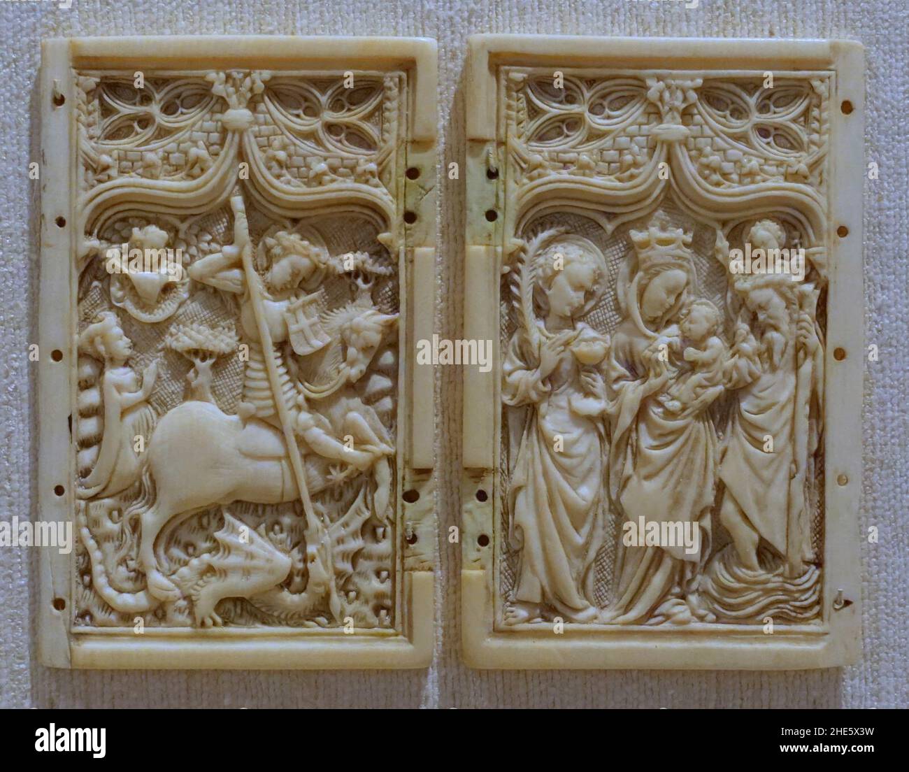 Saint George and the dragon, and Virgin and Child with Saints John and Christopher, diptych ...