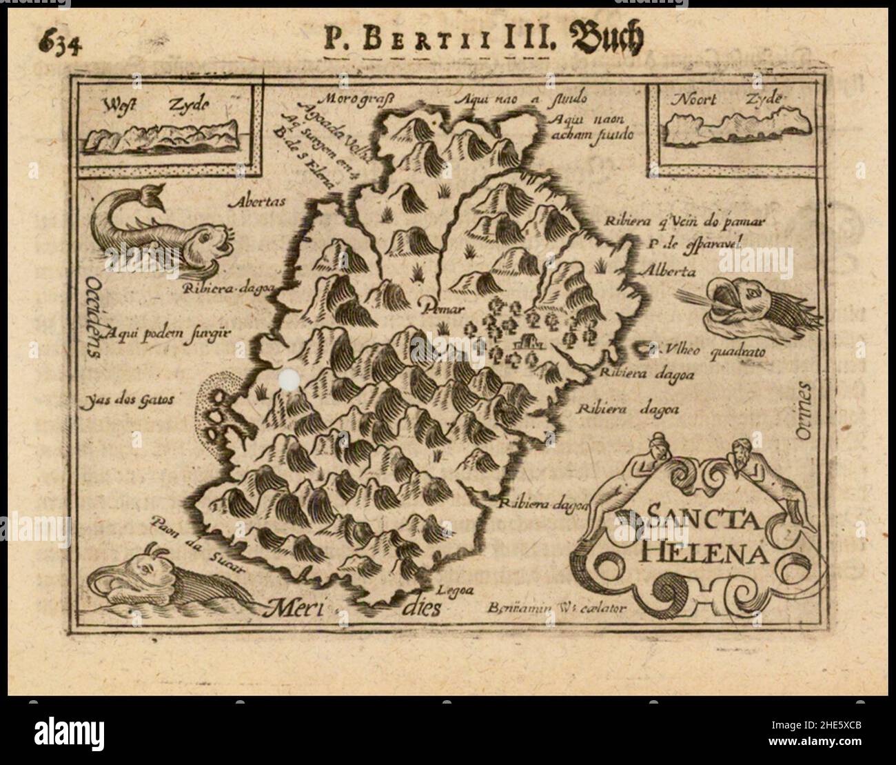 Saint Helena map 1612 by Barent Langenes Stock Photo - Alamy