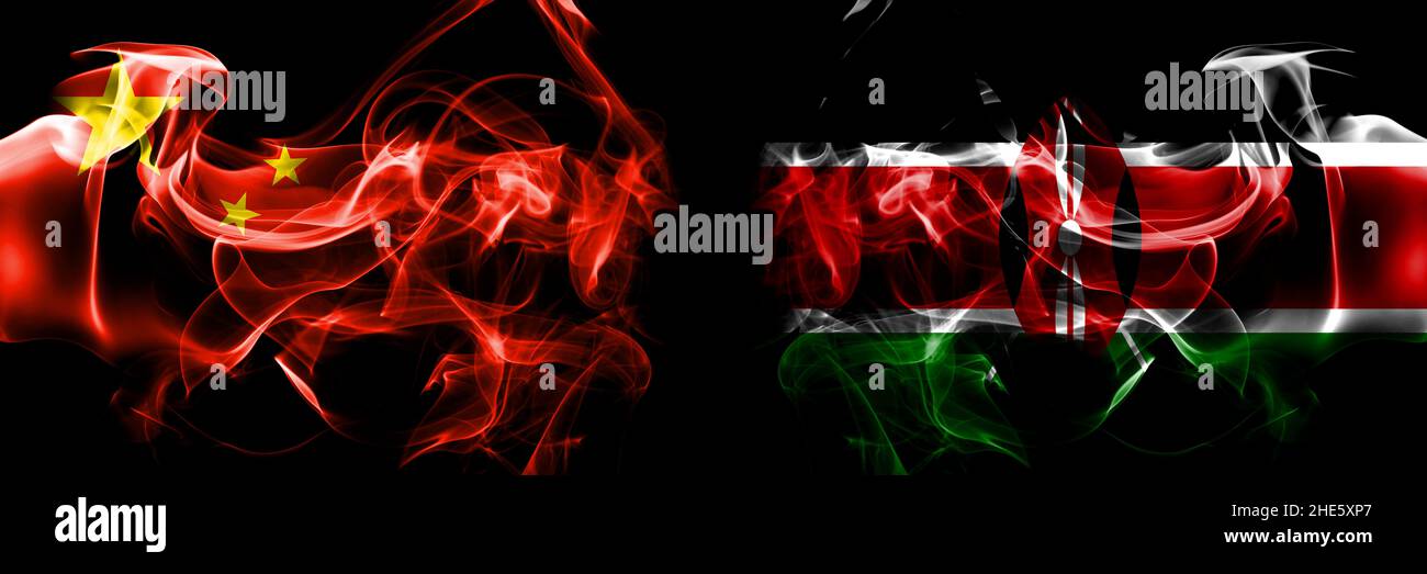 Flags of China, Chinese vs Kenya, Kenyan. Smoke flag placed side by ...