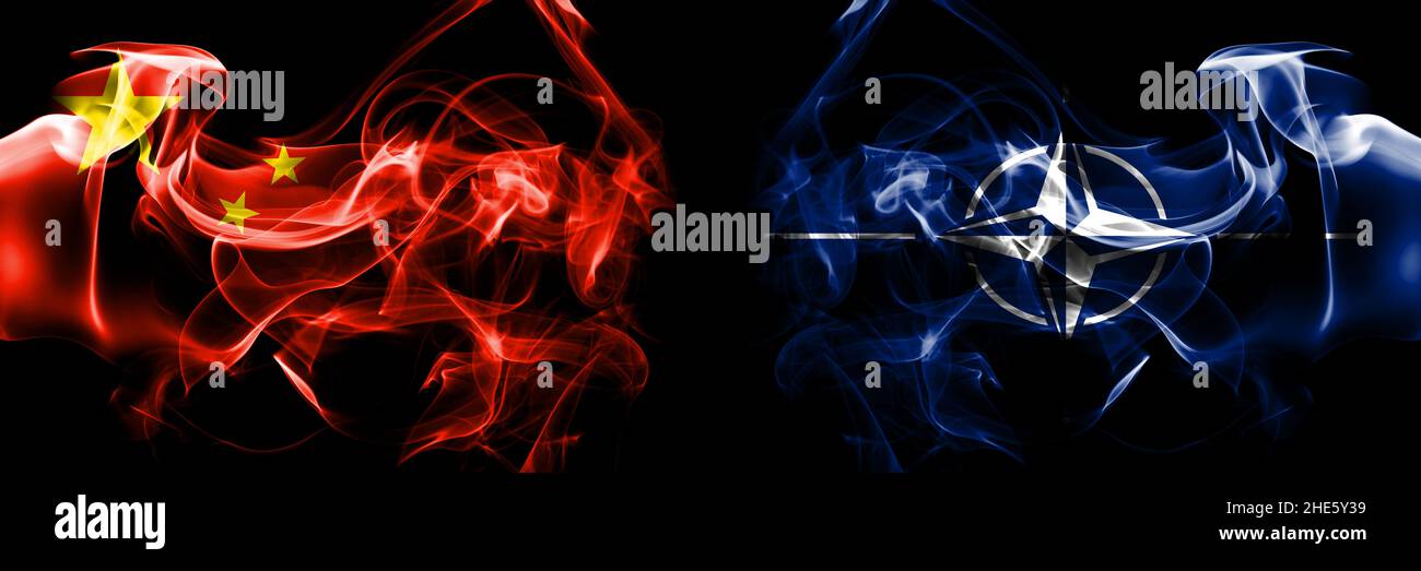 Flags of China, Chinese vs Organizations, NATO. Smoke flag placed side ...