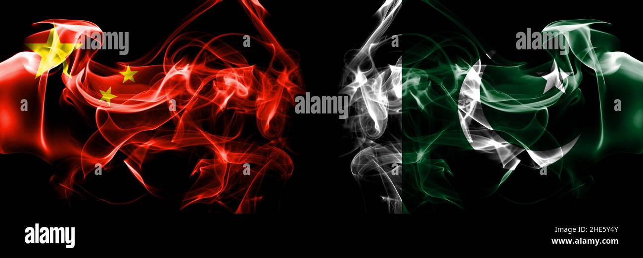 Flags of China, Chinese vs Pakistan, Pakistani. Smoke flag placed side ...