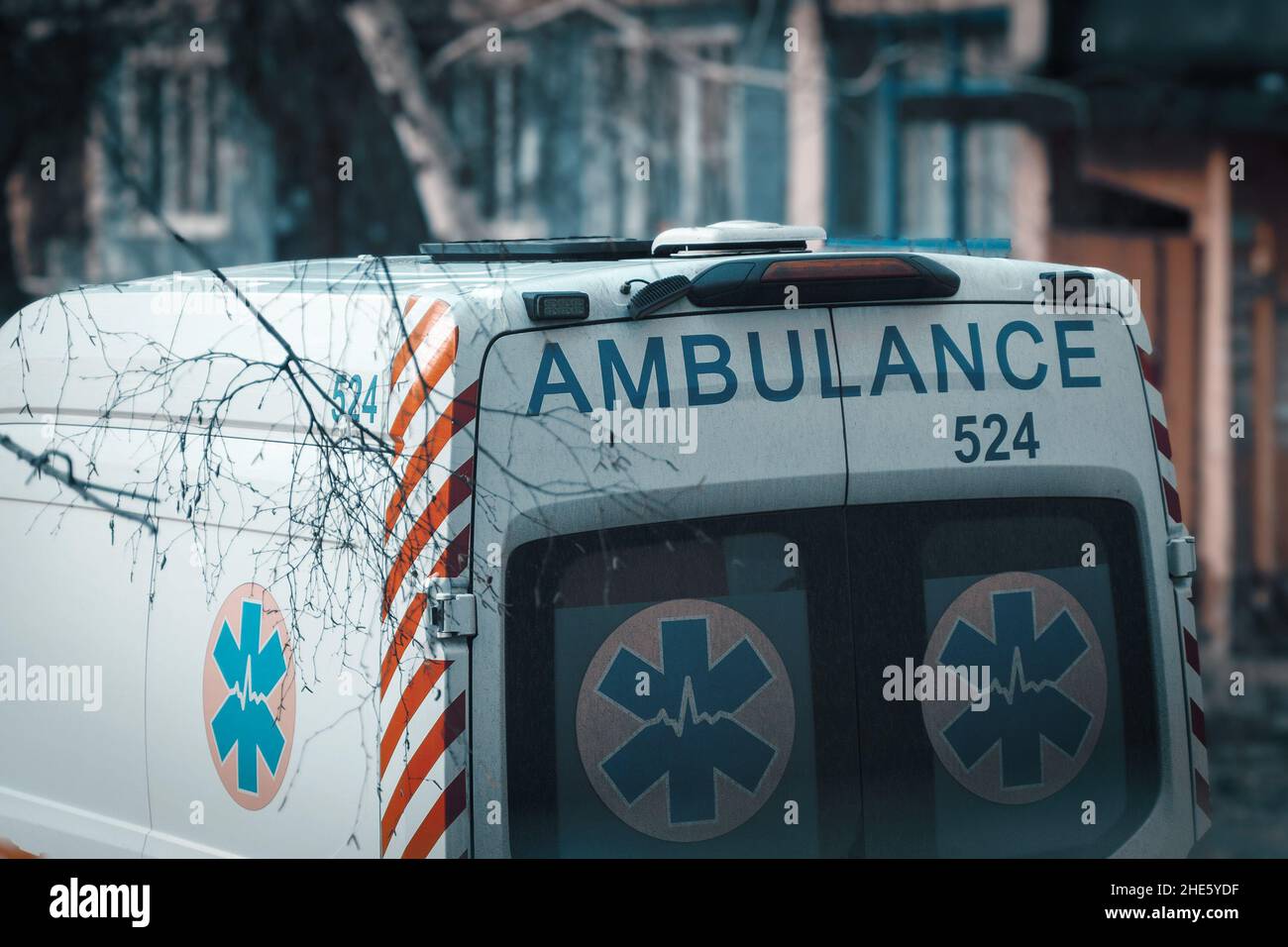 Ambulance van in a city block, an inscription close up Stock Photo - Alamy