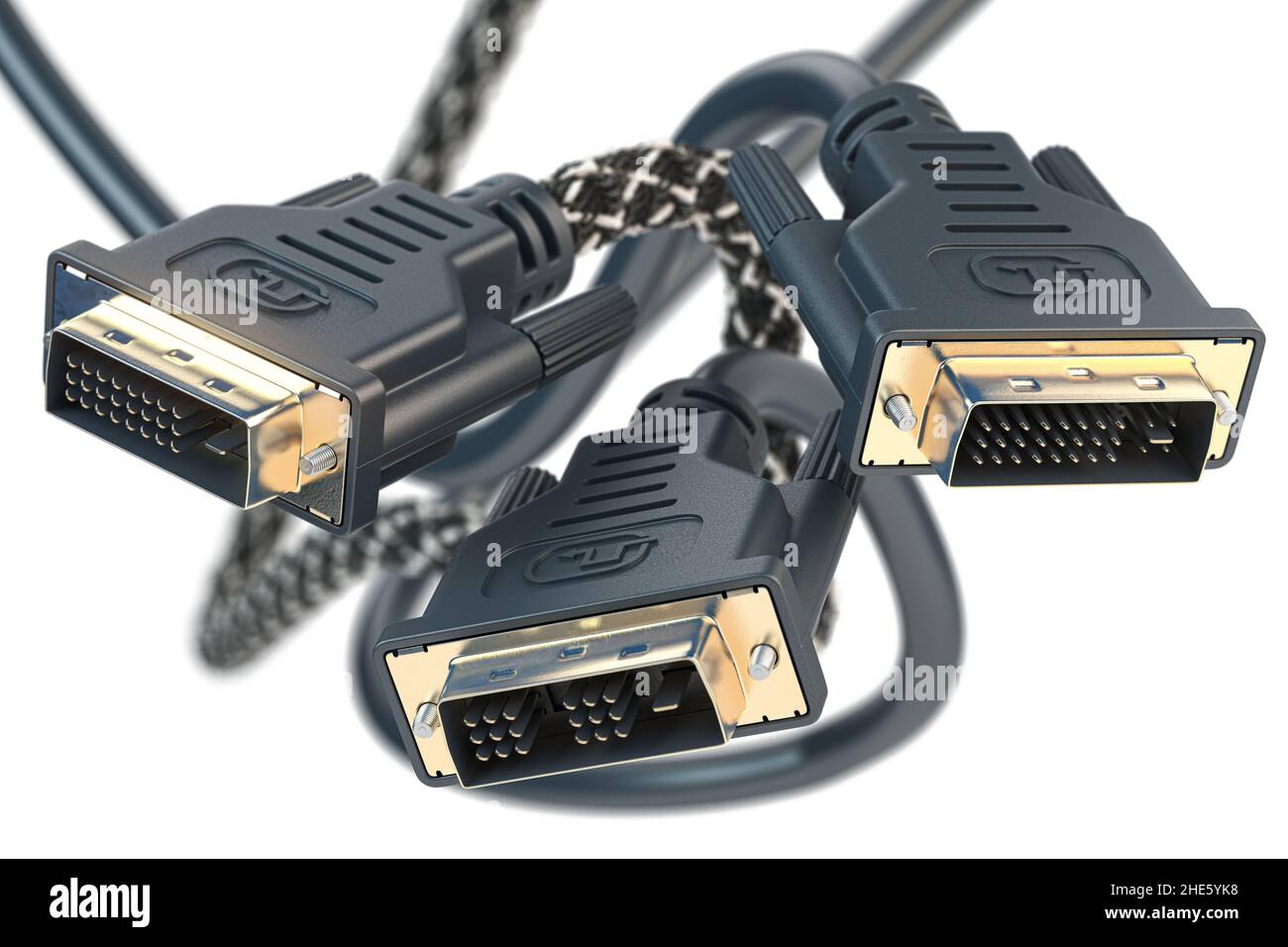 DVI cable video monitor connectors isolated on white. 3d illustration ...