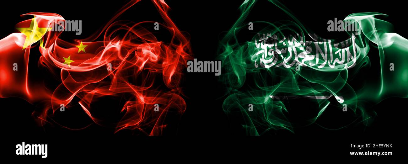 Flags of China, Chinese vs Saudi Arabia, Arabian. Smoke flag placed ...