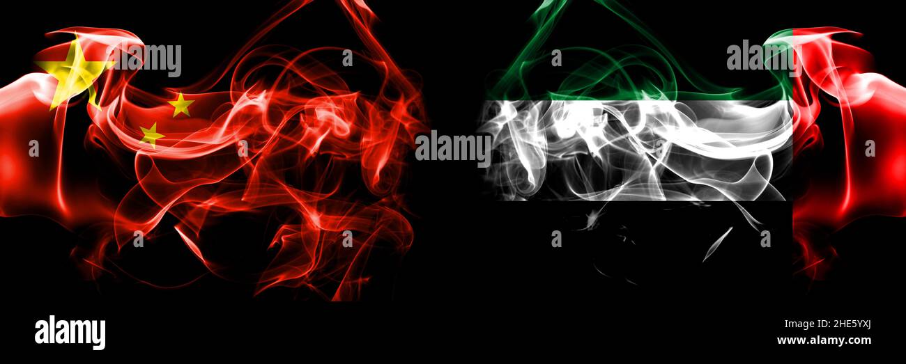 Flags of China, Chinese vs United Arab Emirates, Emirati. Smoke flag ...