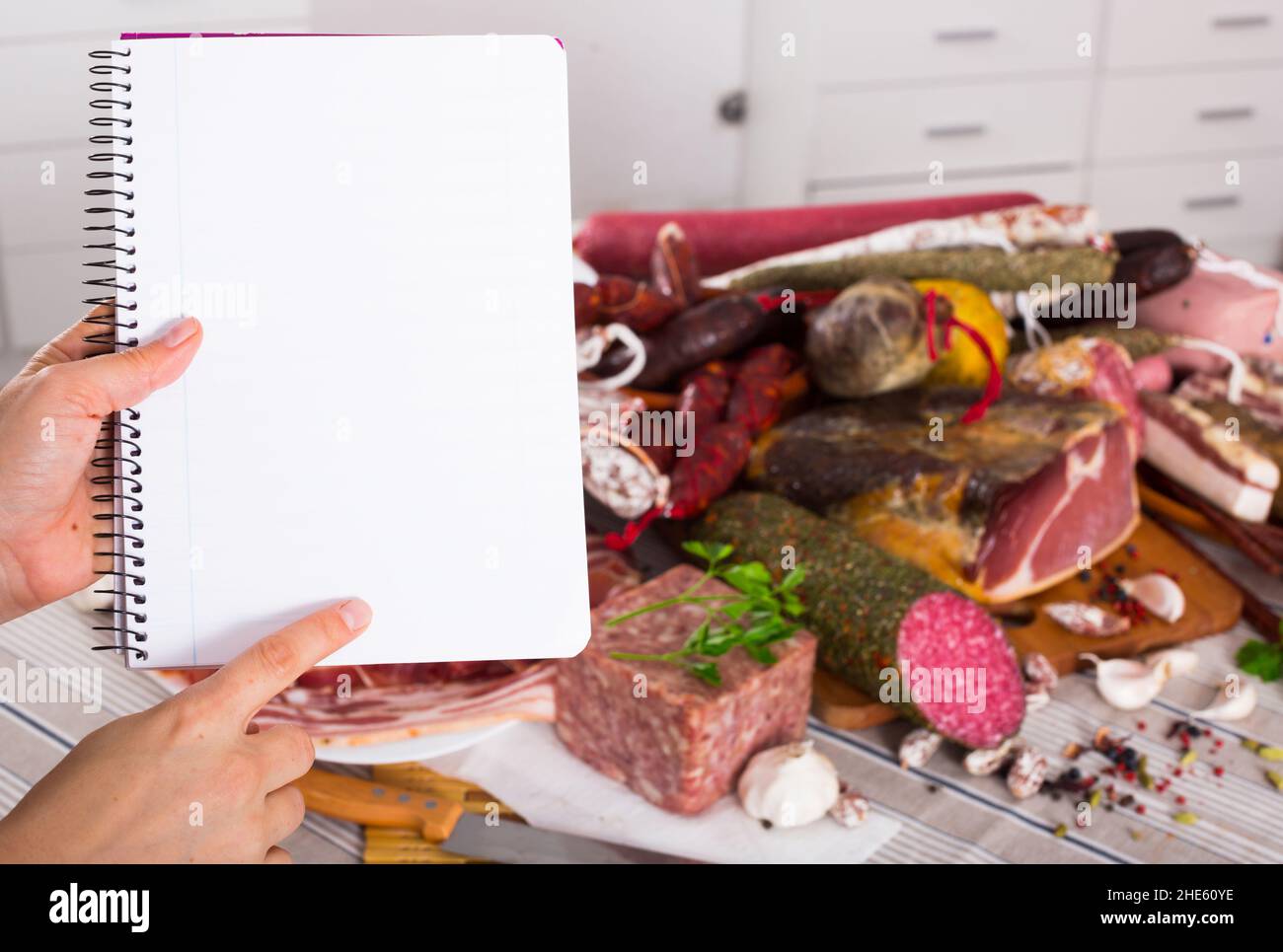 Variety of meats on table Stock Photo - Alamy