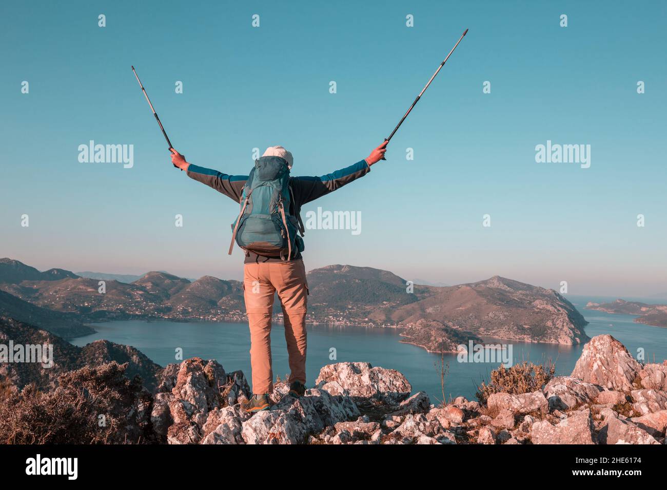 Hiking in famous Lycian Way in the Turkey. Backpacker in the trail ...