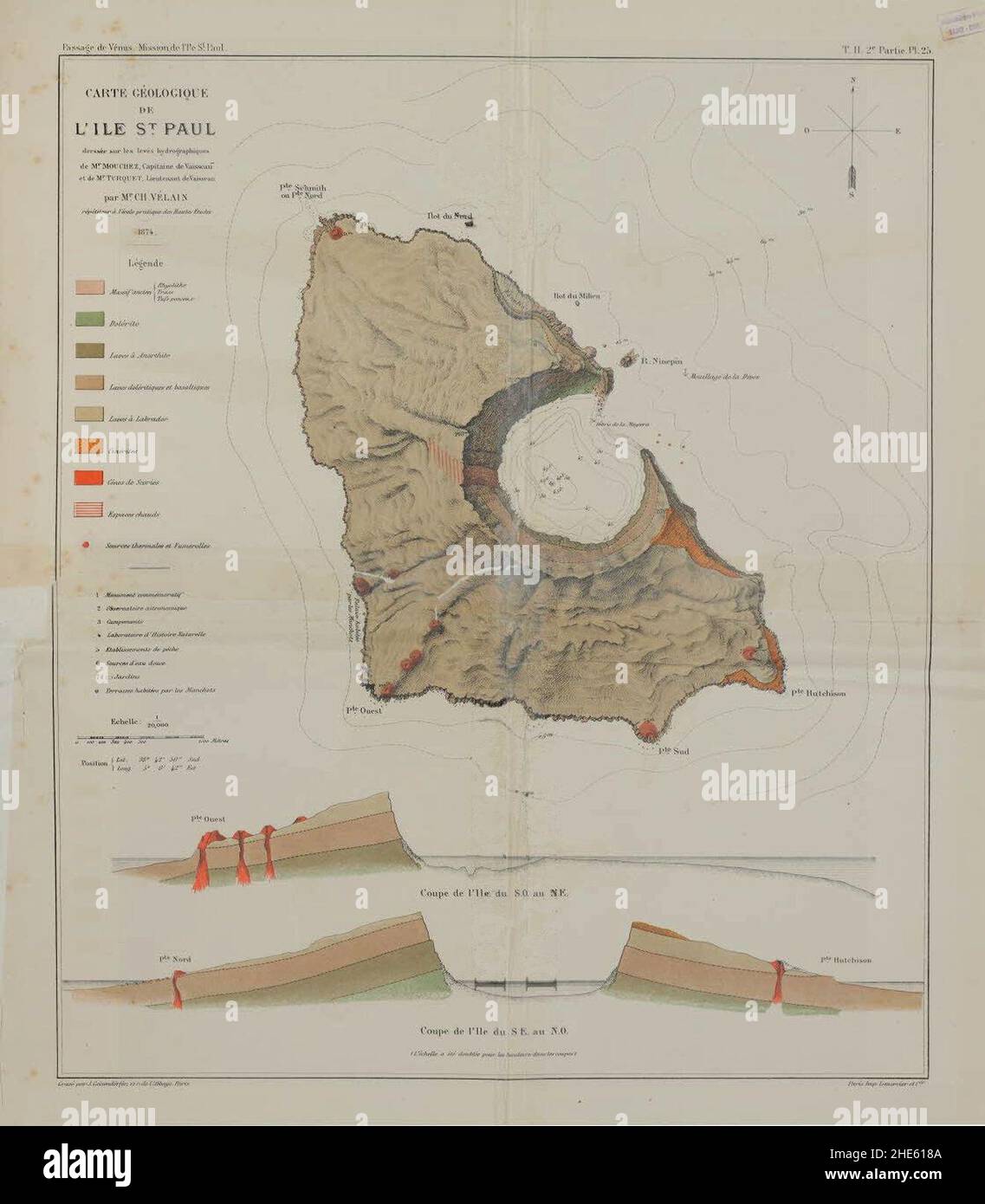 Saint Paul island geological map 1878 Stock Photo - Alamy