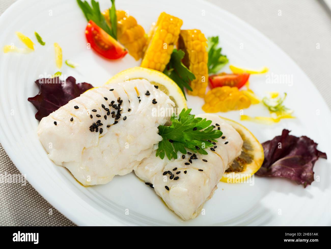 Steamed cod fillets Stock Photo - Alamy