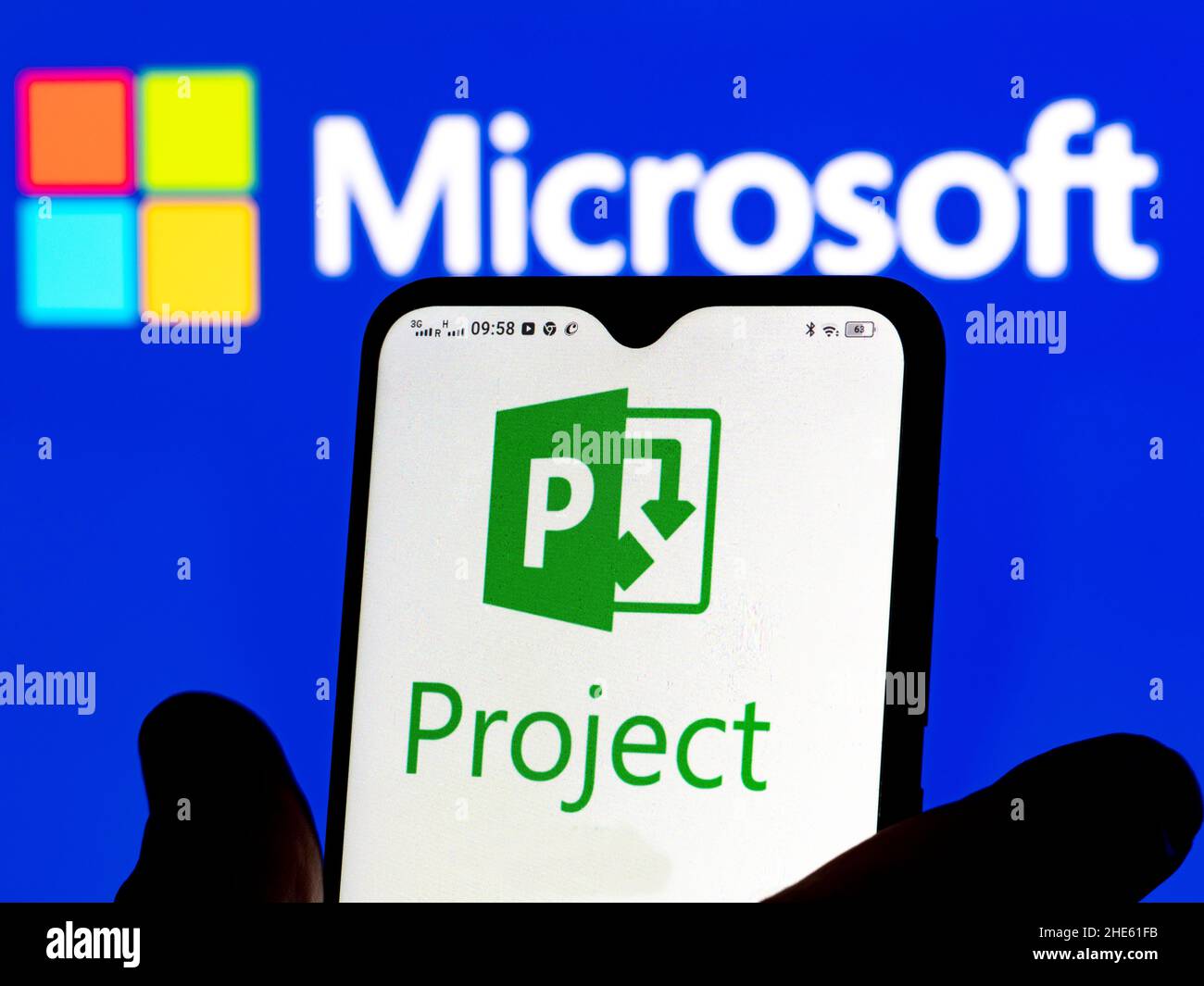 In this photo illustration Microsoft Project logo seen displayed on a ...