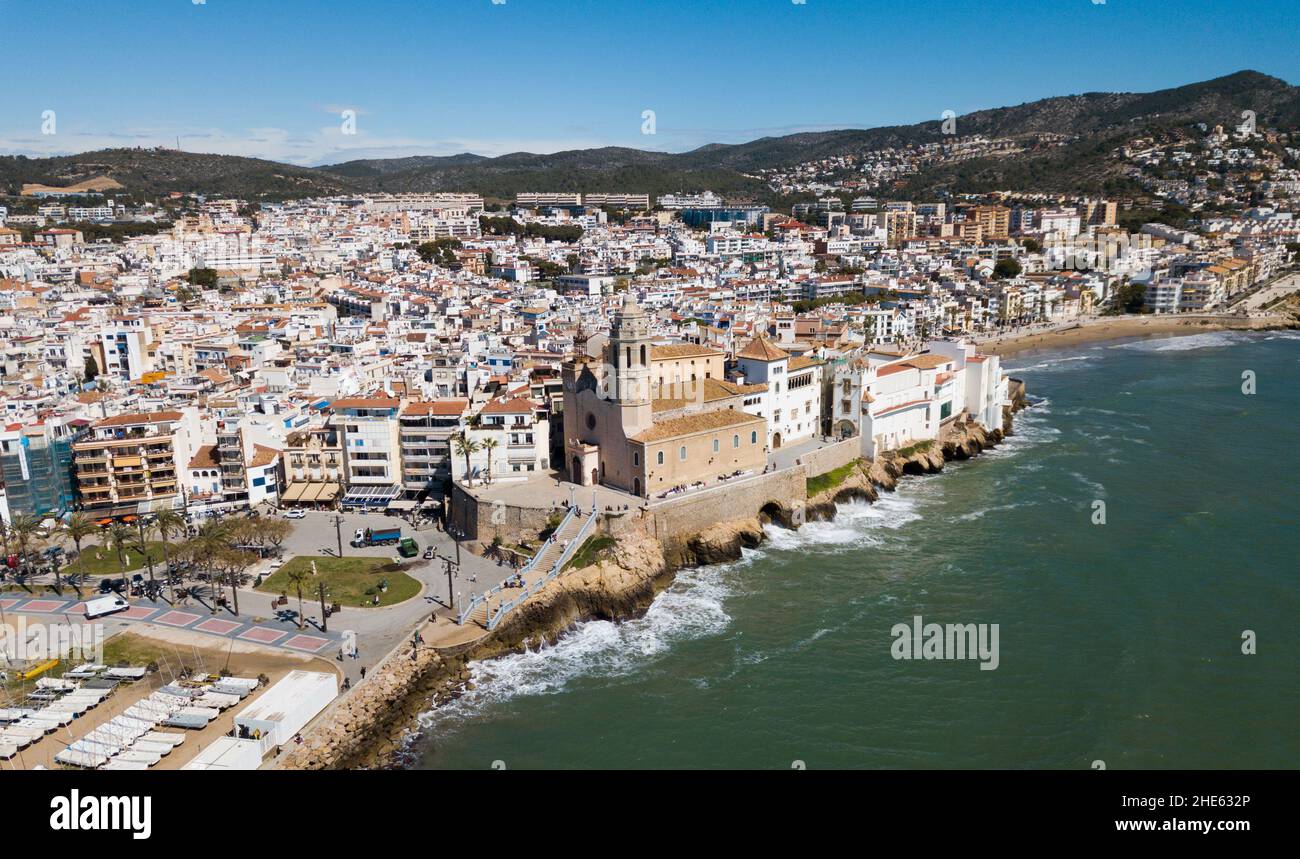 Aerial view of mediterranean resort town Sitges, Spain Stock Photo - Alamy