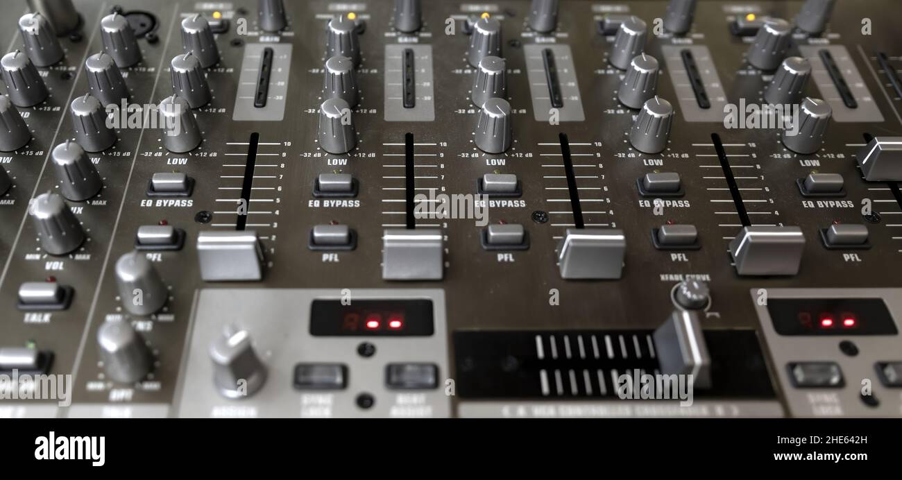High performance stereo music mixer table Stock Photo - Alamy