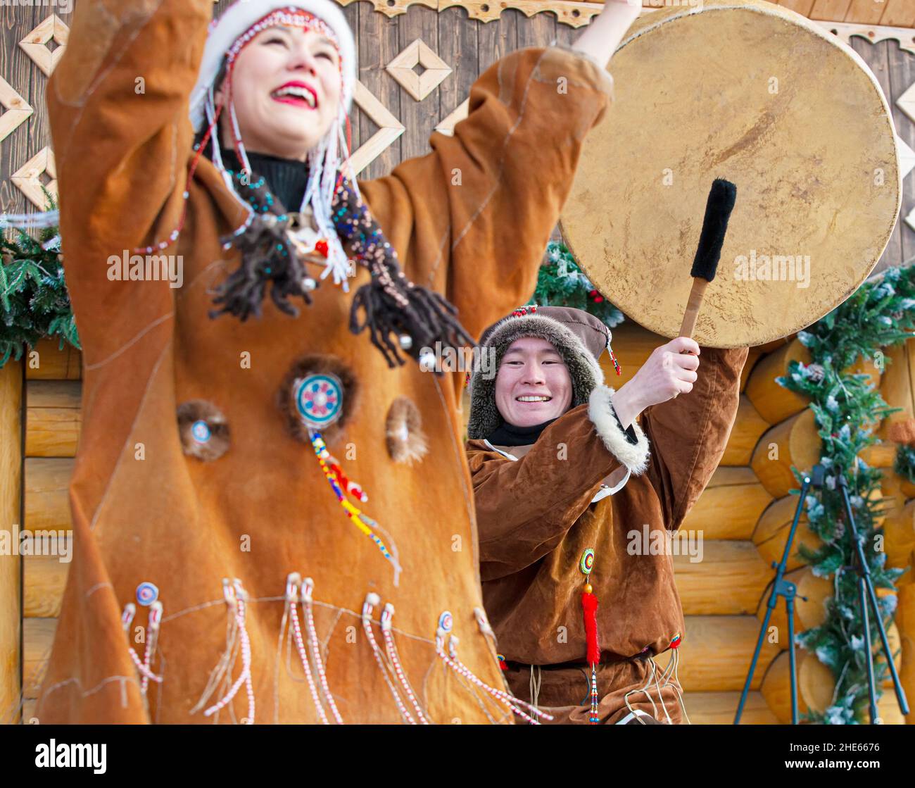 Folk ensemble performance in dress of indigenous people of Kamchatka ...