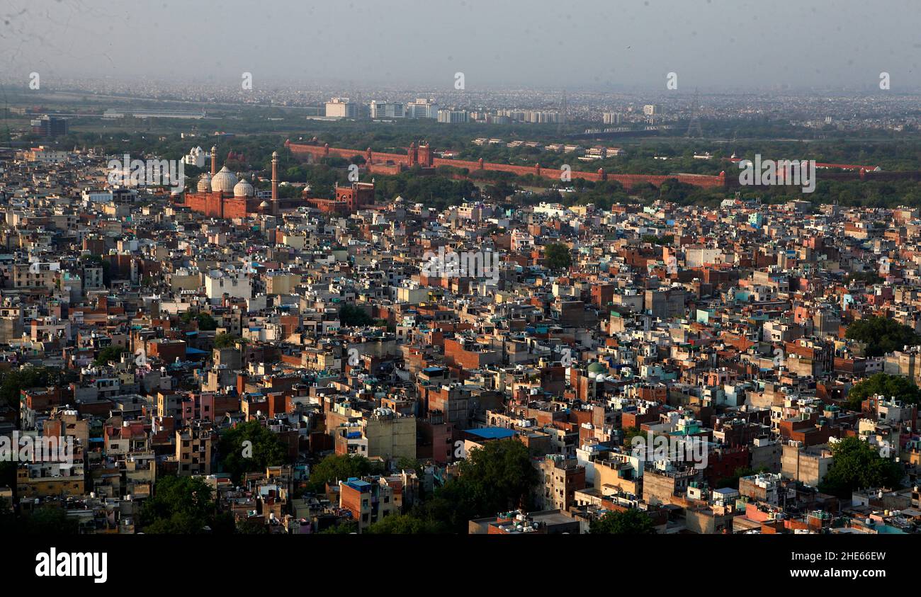 An aerial view of old part of Indian national capital , New Delhi Stock ...