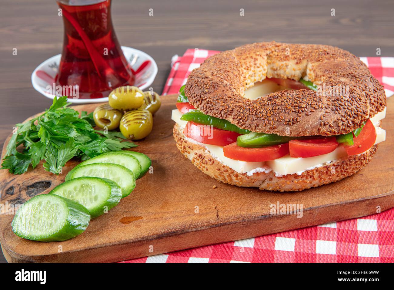 Turkish Bagel Simit Sandwich. Vegan bagel made at home with with cheese ...