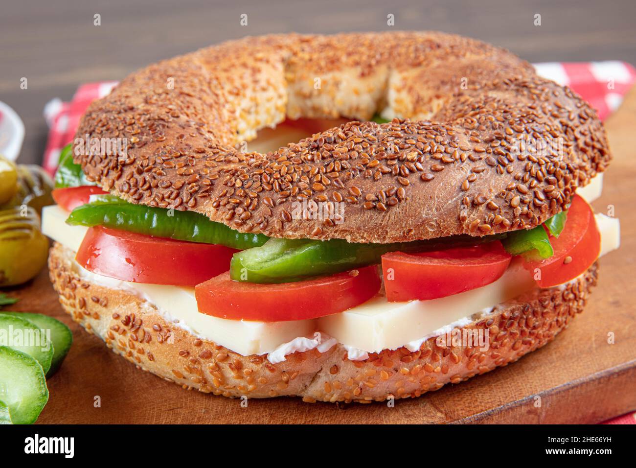 Turkish Bagel Simit Sandwich. Vegan bagel made at home with with cheese ...