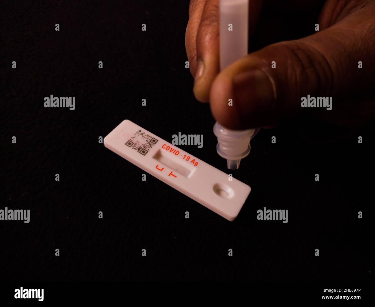 covid19 or novel coronavirus omicron test in rapid antigen method. hand ...