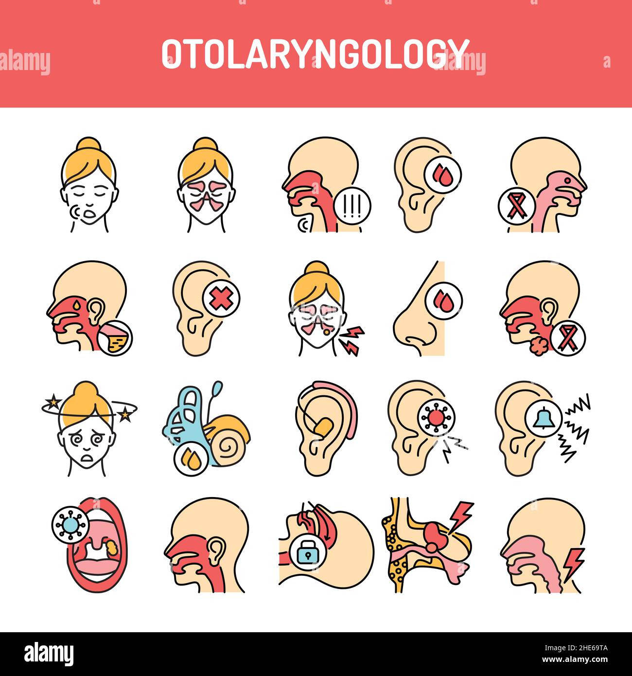 Otolaryngology line icons set. Isolated vector element. Outline pictograms for web page, mobile ...