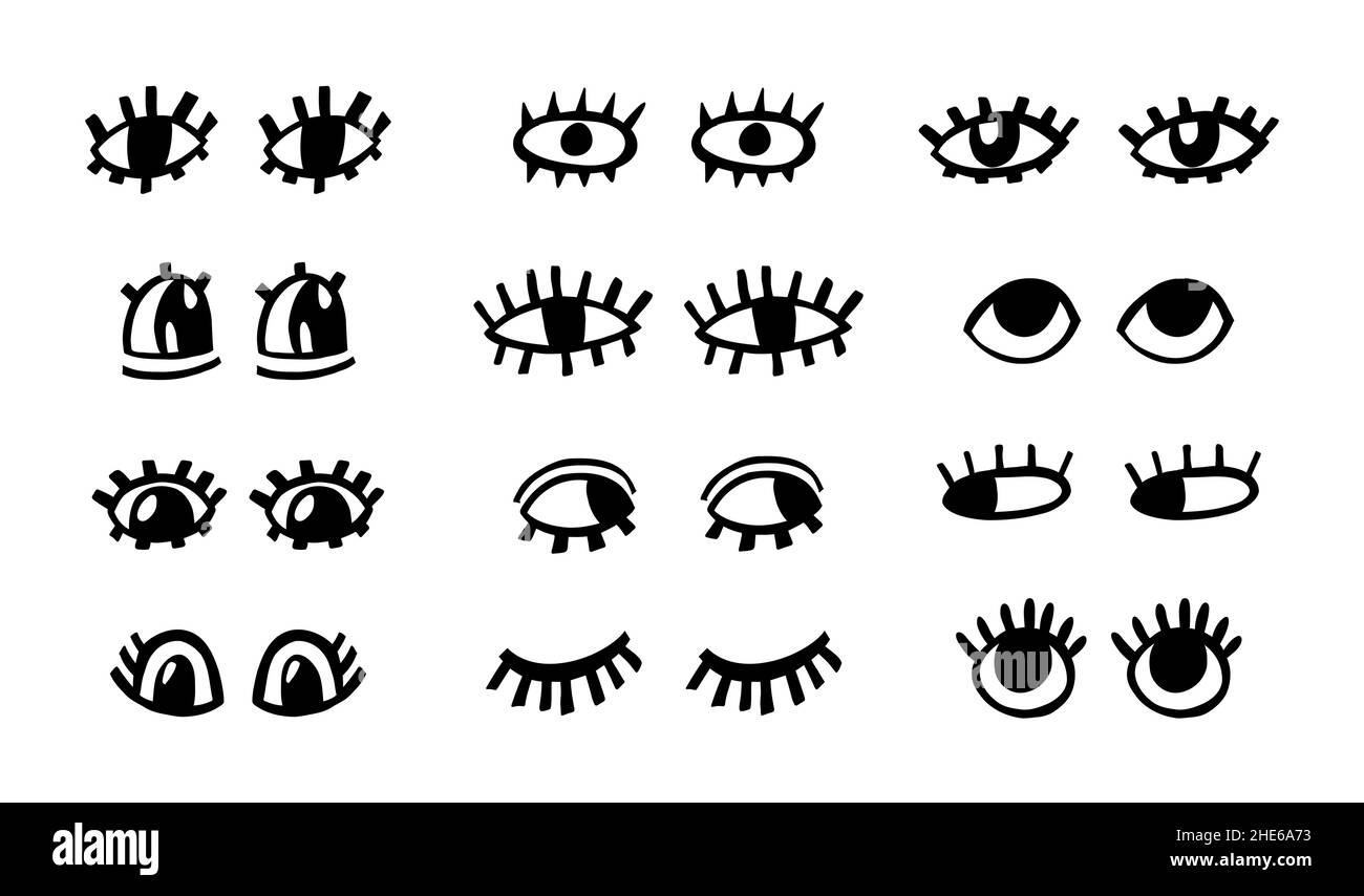 Crazy eyes. Doodle open eye set. Abstract hand drawn fun geometric ...