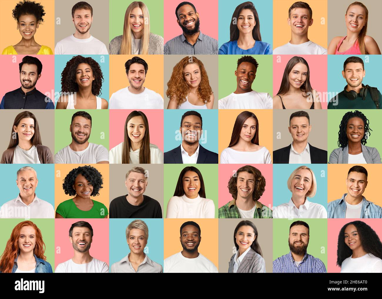 Set of millennial, senior and middle-aged international people photos ...