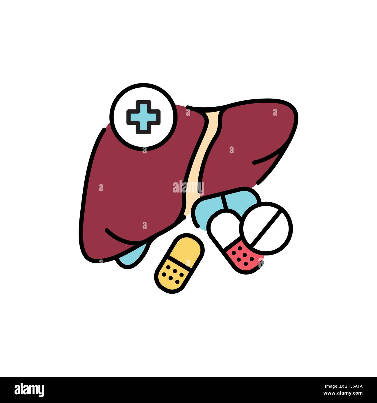 Medical treatment liver color line icon. Human diseases Stock Vector ...