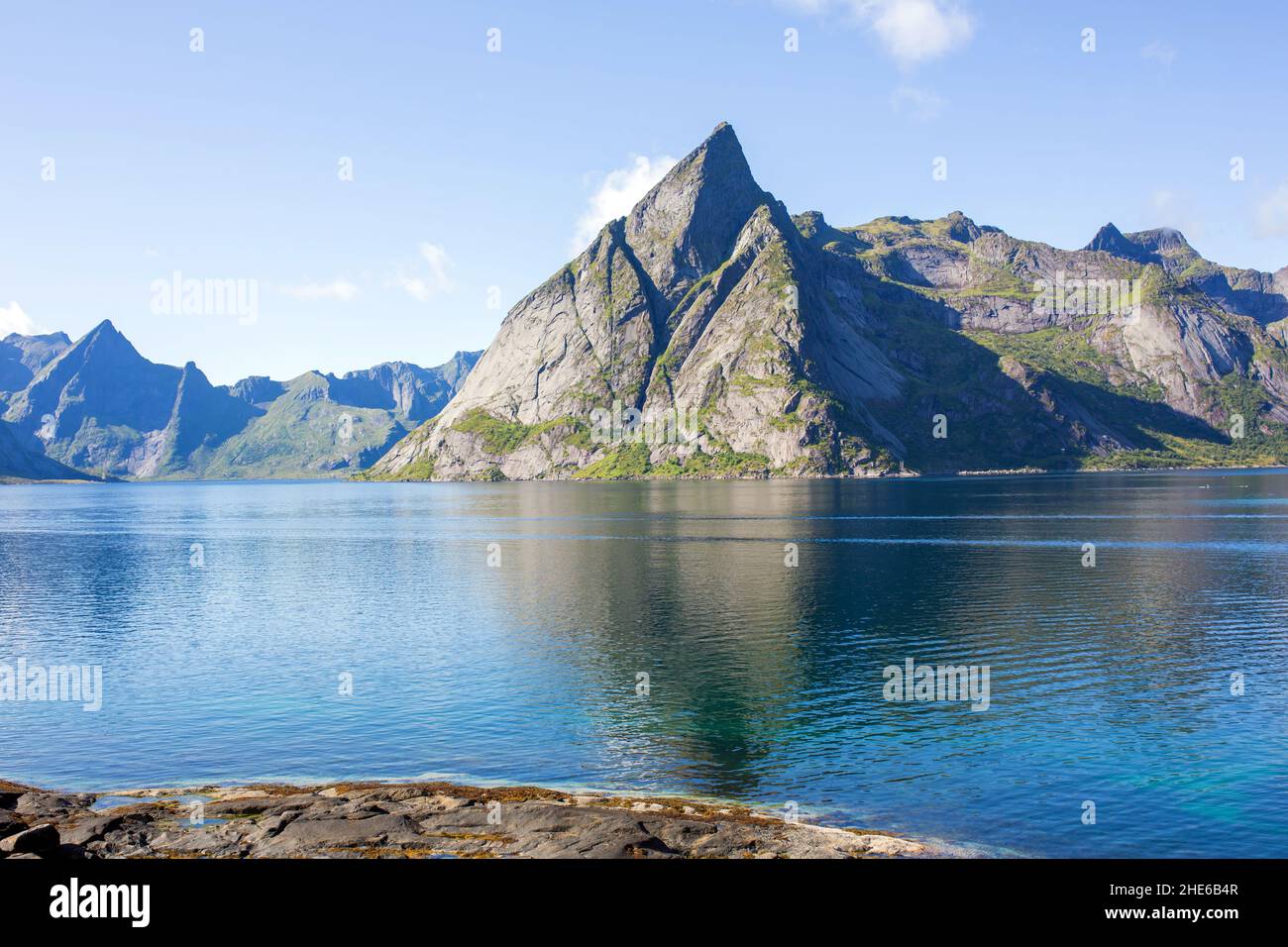 Amazing view of a norwegian beautiful nature and typical small fishing ...