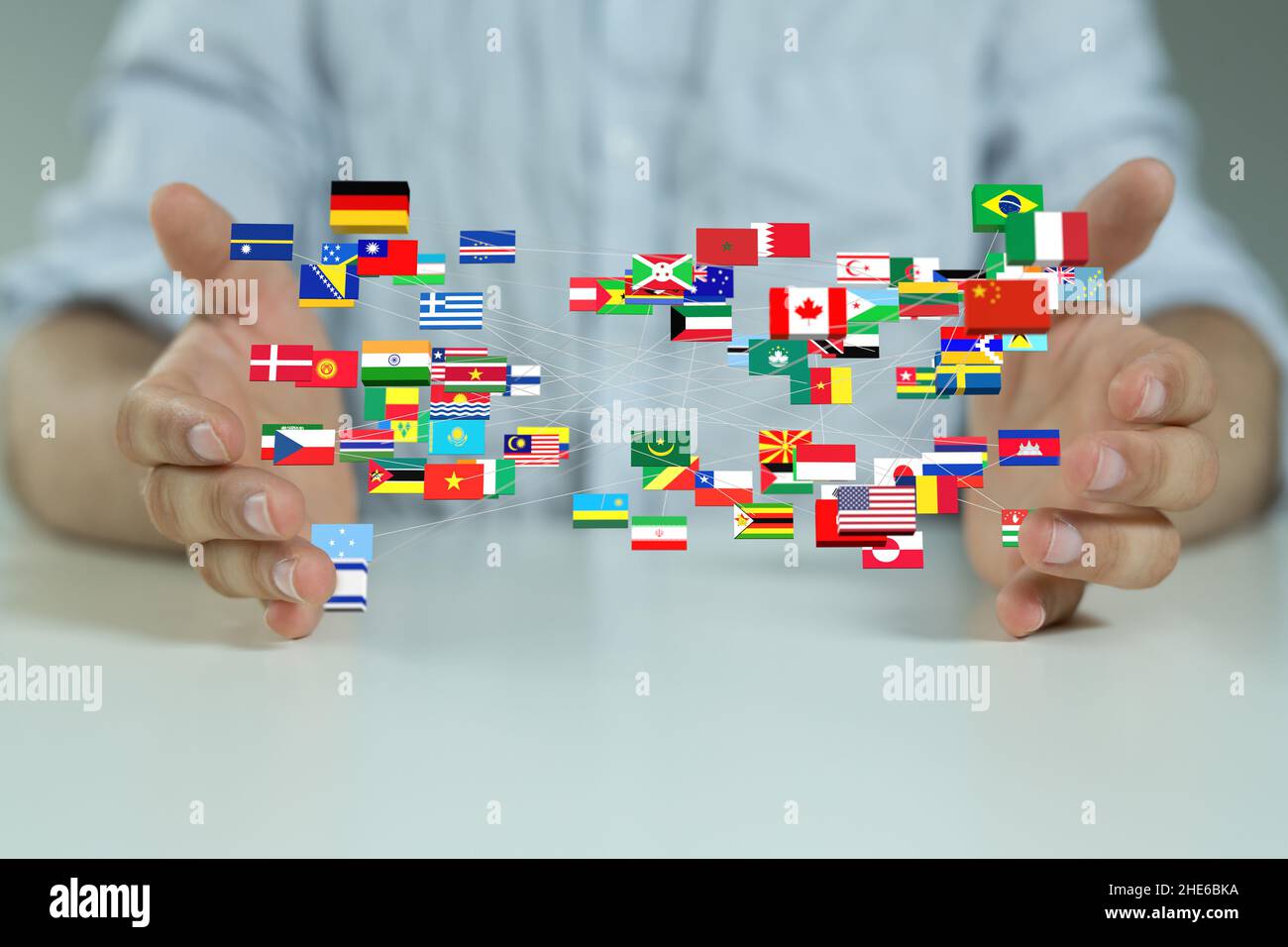 3D rendering of the world's national flags on a blurry background Stock ...