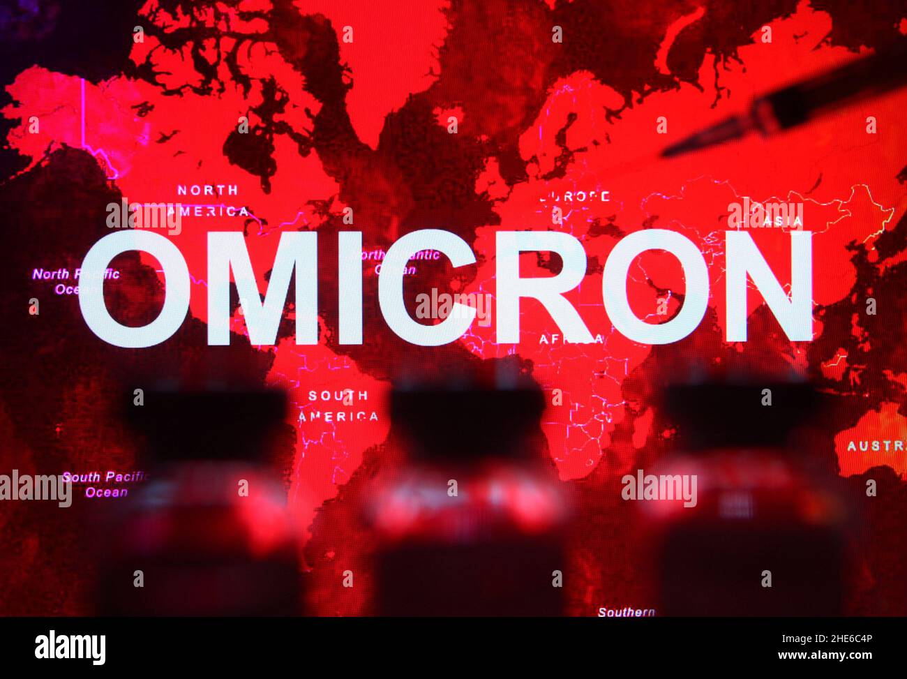 In this photo illustration, omicron- variant seen displayed on a screen ...