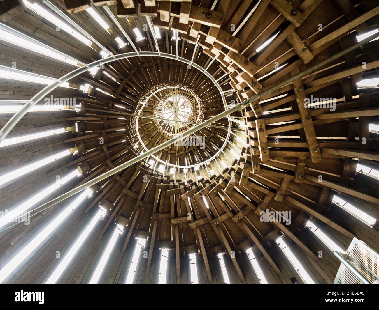 Acacia tower steel staircase in middle of tubus. Stairs construction in ...