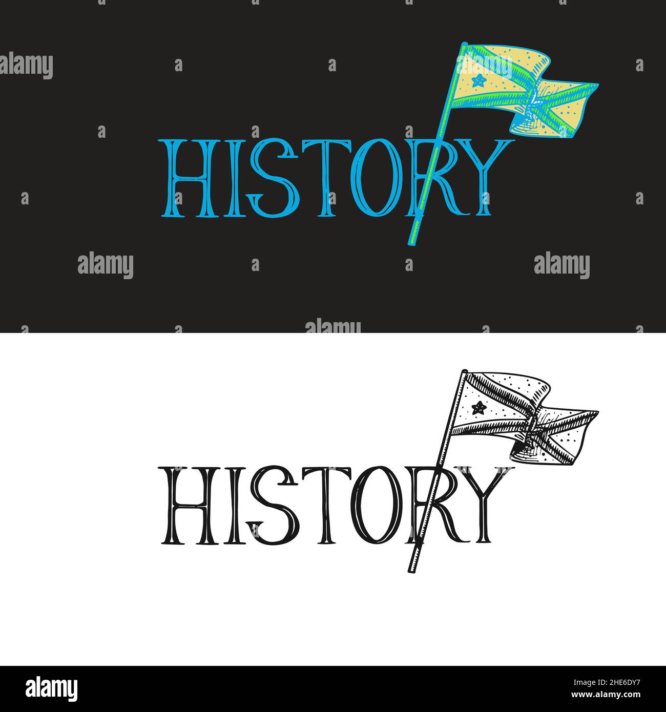 History typography header and the flag. Hand drawn. History school ...