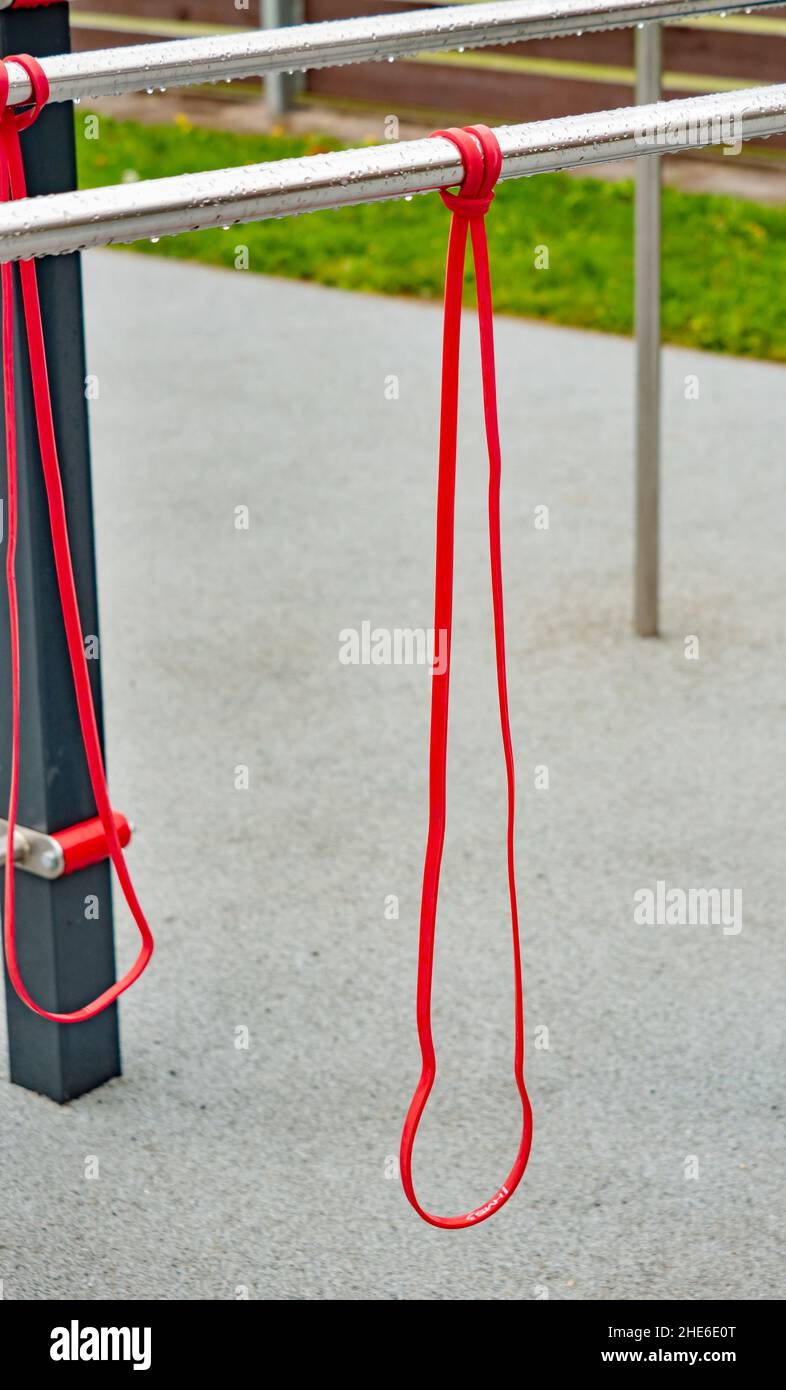 Stretching with elastic band. Exercise and stretching rubber elastic ...