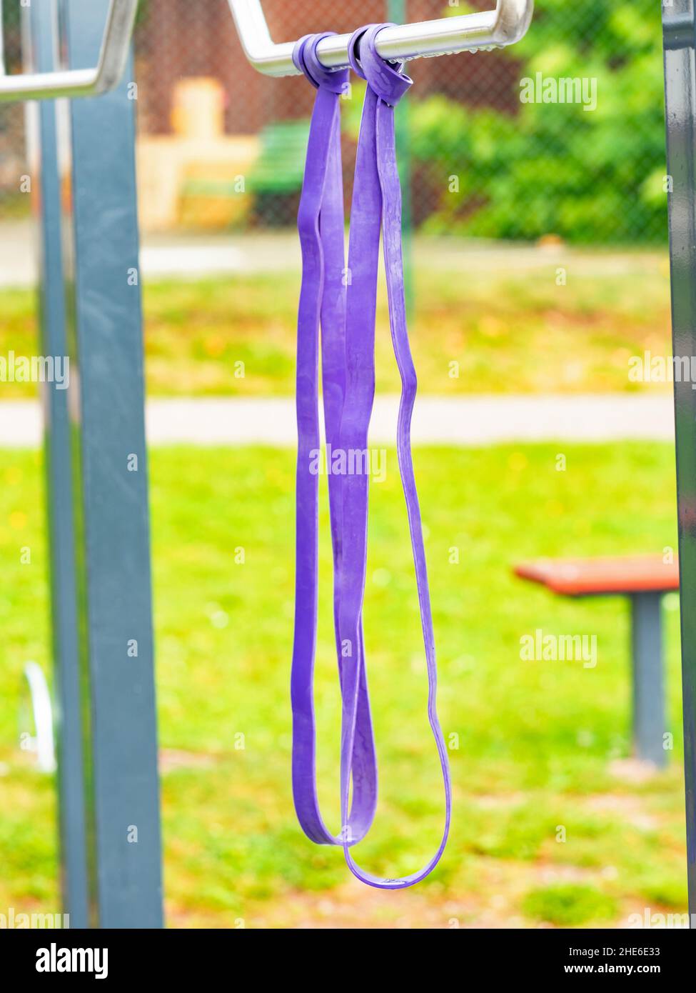 Stretching with elastic band. Exercise and stretching rubber elastic ...