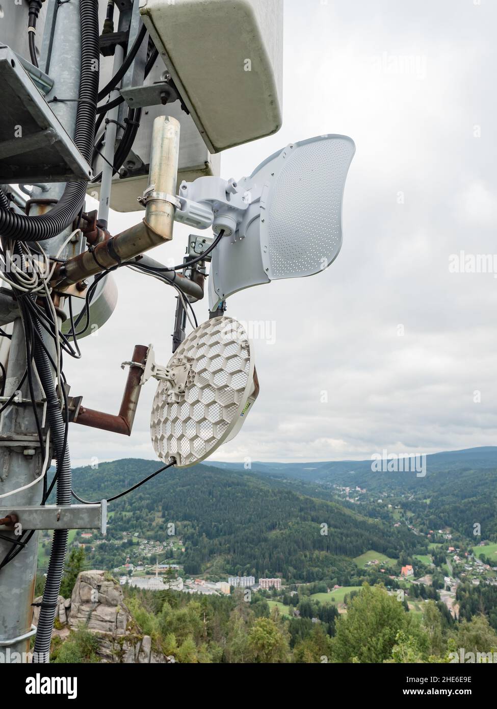 Climb up to communication Tower with antennas such a Mobile phone tower ...