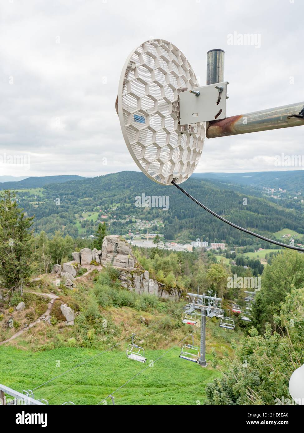 Climb up to communication Tower with antennas such a Mobile phone tower ...
