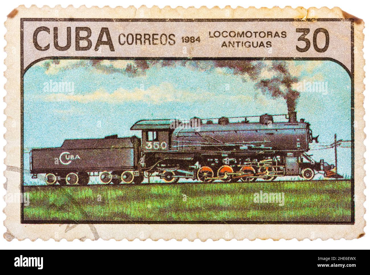 Postage stamps printed in CUBA shows trains and locomotives Stock Photo ...