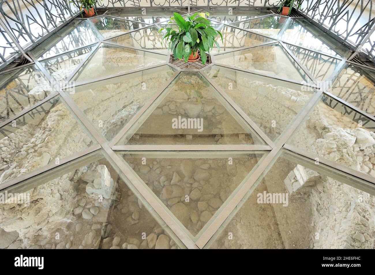 Interior of the modern Memorial built over the old octagonal church ...