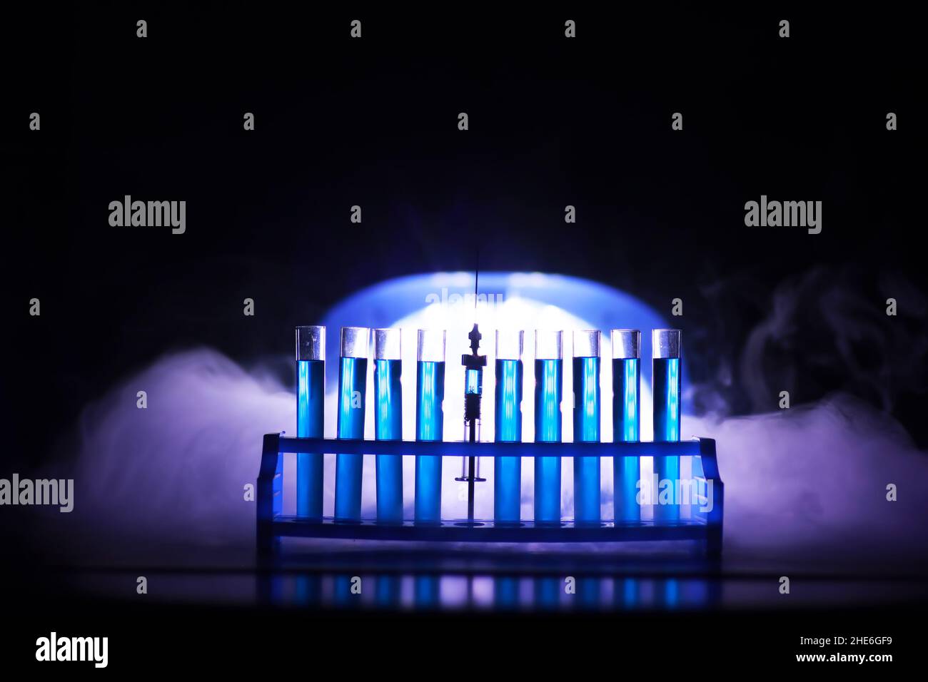 Test tube of glass overflows new liquid solution potassium blue ...