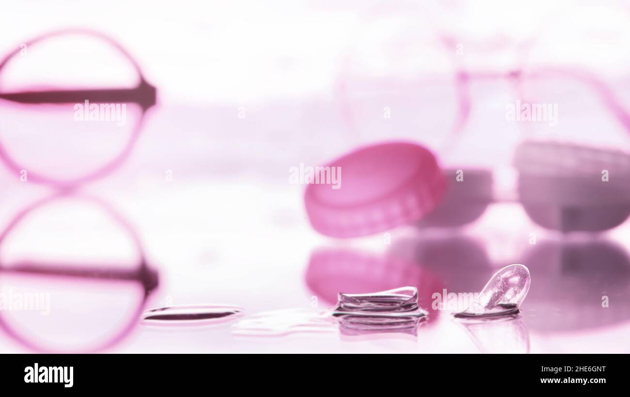 Tools for vision correction. Glasses and lenses with diopters on ...