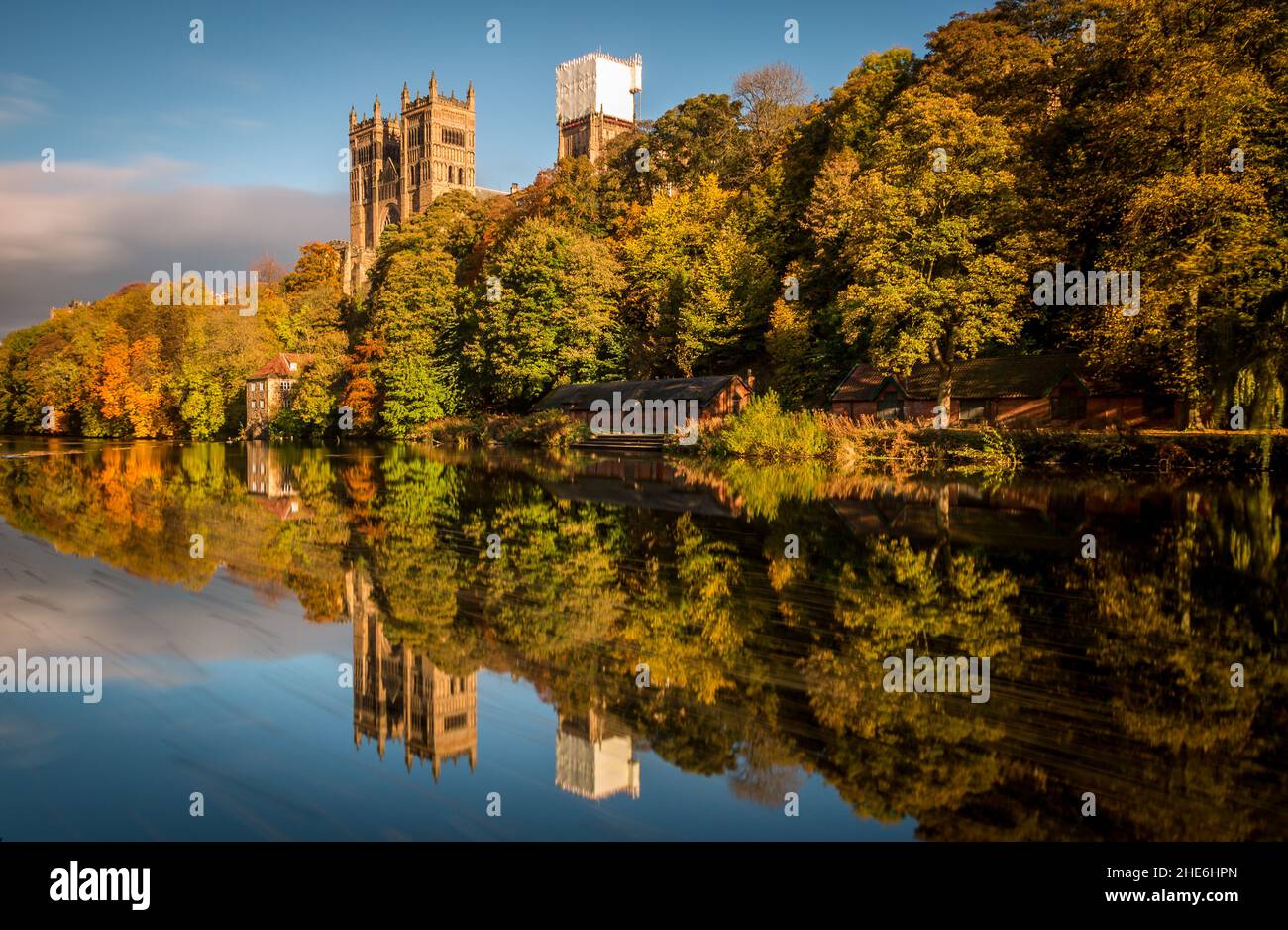 A long exposure of the beautiful Durham Cathedral, with the autumn ...