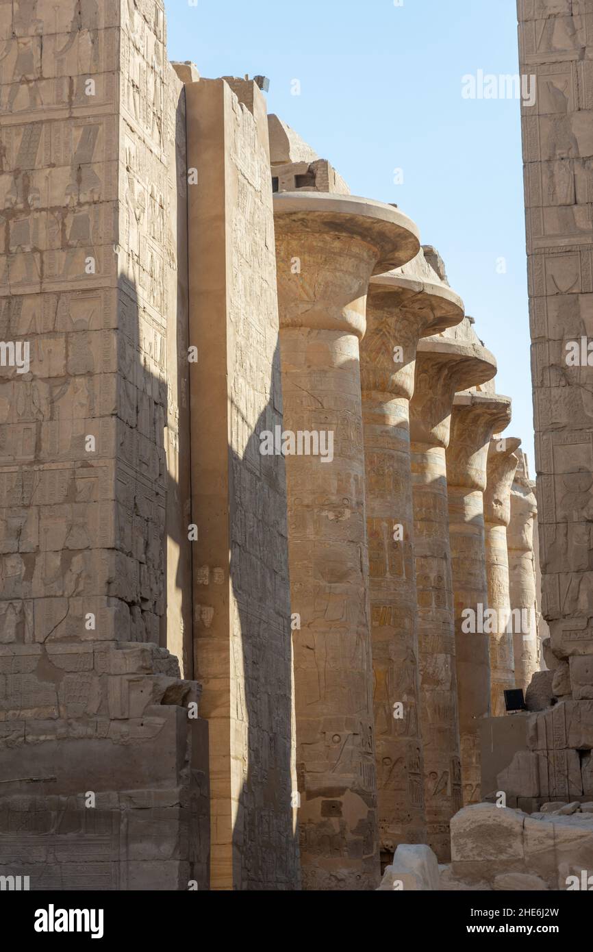 The hall with the pillars in the Karnak temple complex in Luxor, Egypt ...