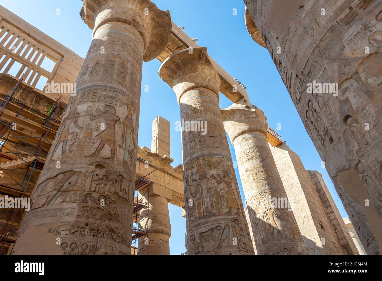 The hall with the pillars in the Karnak temple complex in Luxor, Egypt ...